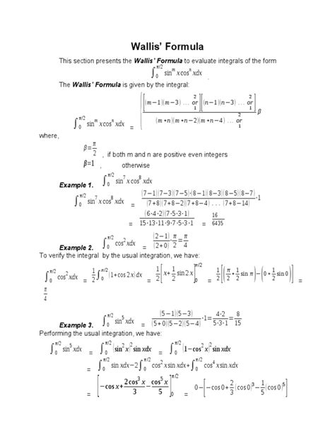 Wallis Formula Xcos Xdx Pdf Combinatorics Mathematical Notation