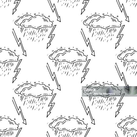 간단한 스케치 선 스타일 요소입니다 비와 번개 매끄러운 패턴으로 귀여운 잉크 펜 구름을 낙서하십시오 에코 개념입니다 0명에 대한 스톡 벡터 아트 및 기타 이미지 Istock