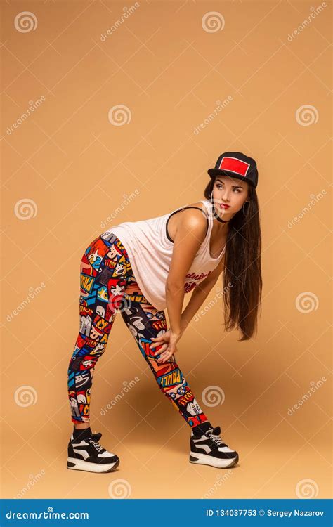 Modern Style Dancer Posing On Studio Background Hip Hop Jazz Funk Dancehall Stock Image