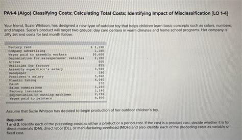 Solved PA Algo Classifying Costs Calculating Total Chegg