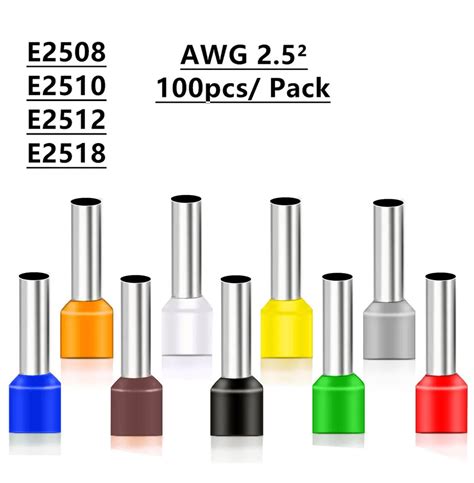 절연 페룰 터미널 블록 코드 엔드 와이어 커넥터 크림프 터미네이터 100 개 E2508 E2510 E2512 E2518 25mm2단말기 Aliexpress