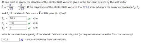 at one point in space the direction of the electric field vector is