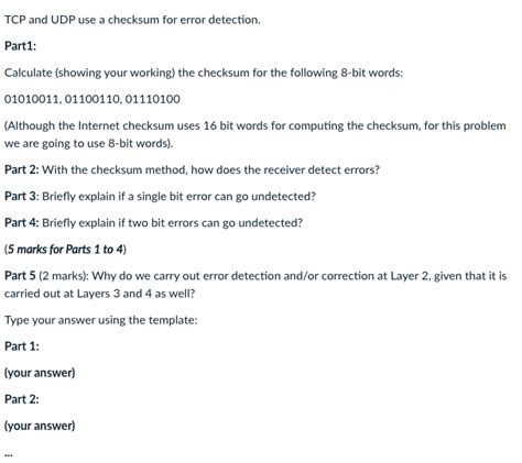 Solved Tcp And Udp Use A Checksum For Error Detection Chegg