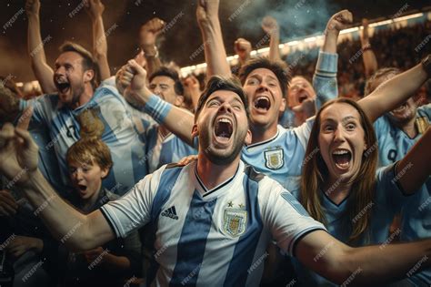 Premium Photo Excited Argentina Football Fans Cheering For Their Team