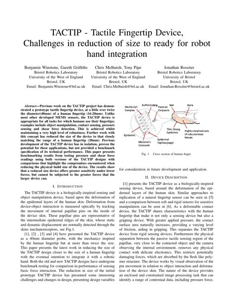 Pdf Tactip — Tactile Fingertip Device Challenges In Reduction Of Size To Ready For Robot Hand