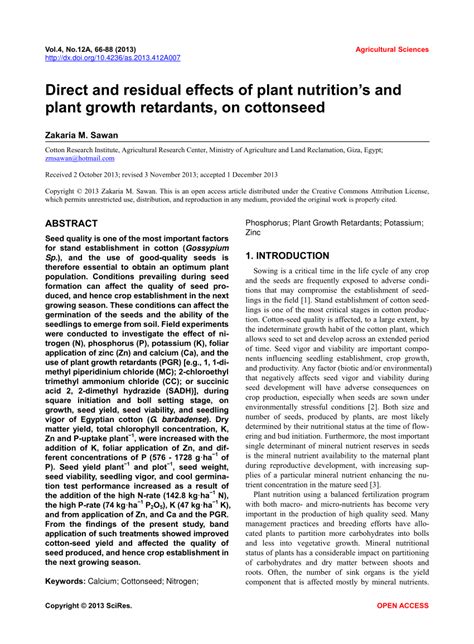 Pdf Direct And Residual Effects Of Plant Nutritions And Plant Growth Retardants On Cottonseed