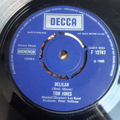 Tom Jones Delilah Vinyl 7 45 Rpm Single 1968 R24553793