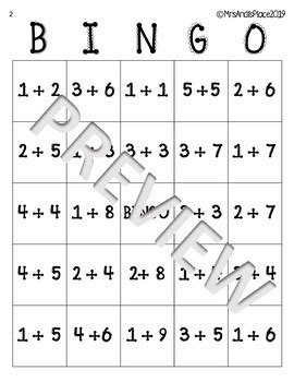 NUMBER BINGO SINGLE DIGIT ADDITION UP TO By Mrs Andis Place