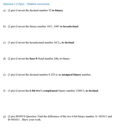 Solved Question 1 15pts Number Conversion A 2 Pts
