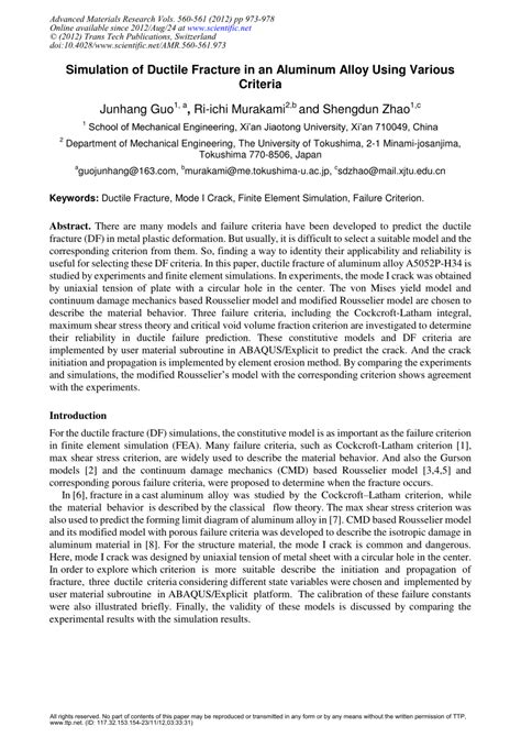 Pdf Simulation Of Ductile Fracture In An Aluminum Alloy Using Various Criteria