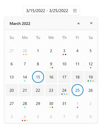 WinUI Calendar DateRange Picker Rich UI For Date Ranges Syncfusion