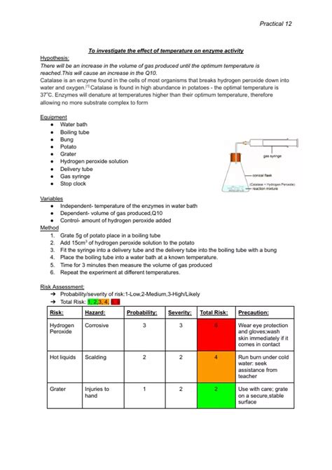 Biology Snab A Level Practical Write Up Temperature And Enzyme Q10 Practical Write Up