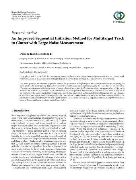 Pdf An Improved Sequential Initiation Method For Multitarget Track In Clutter With Large Noise