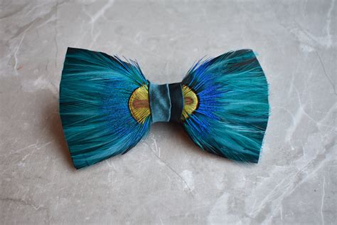 Teal And Peacock Feather Bow Tie