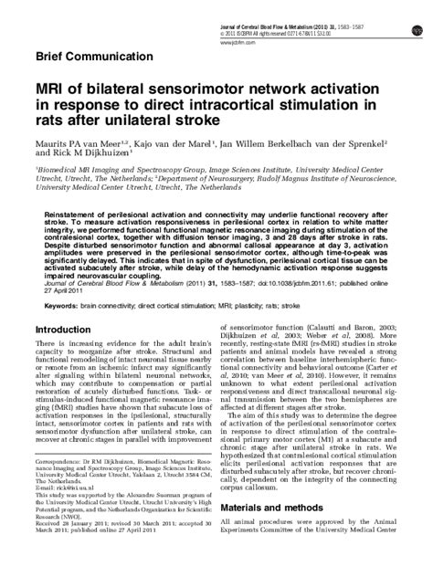 Pdf Mri Of Bilateral Sensorimotor Network Activation In Response To
