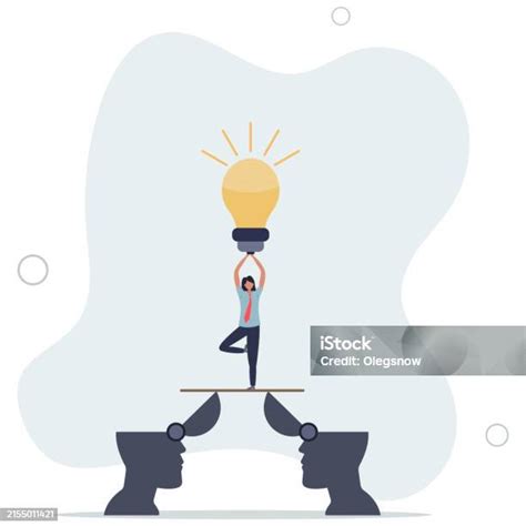사업가 아이디어 전구를 들고 다리에서 걷는 것 인간 머리 뇌 Tootherflat 벡터 일러스트 개념에 대한 스톡 벡터 아트 및