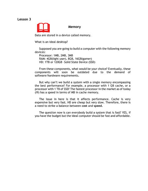Memory Notes Lesson 3 Data Are Stored In A Device Called Memory What Is An Ideal Desktop