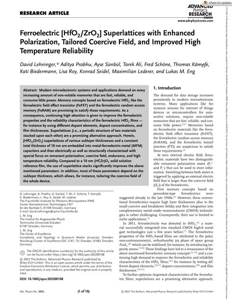 Pdf Ferroelectric Hfo2zro2 Superlattices With Enhanced