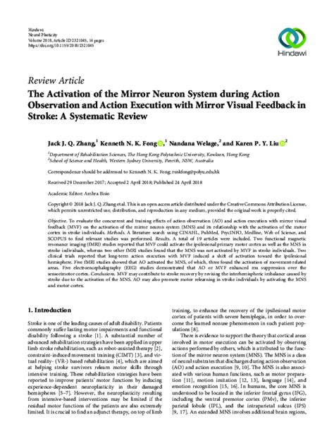 Pdf The Activation Of The Mirror Neuron System During Action