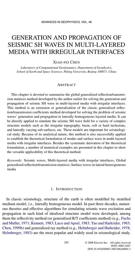 Pdf Generation And Propagation Of Seismic Sh Waves In Multi Layered Media With Irregular