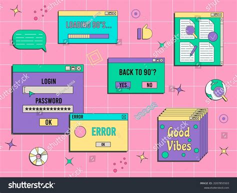 set vaporwave ui ux elements pc stock vector royalty free 2207855503