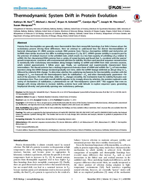 Pdf Thermodynamic System Drift In Protein Evolution