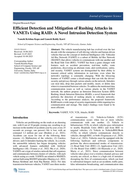Pdf Efficient Detection And Mitigation Of Rushing Attacks In Vanet Using Raid A Novel