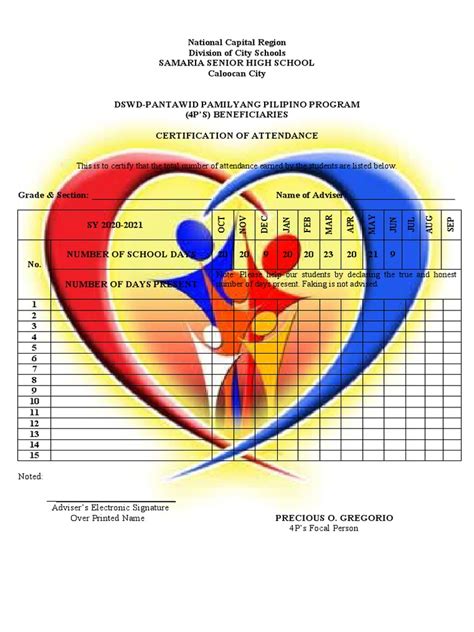 4ps Attendance Monitoring Form Pdf