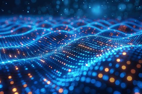 Digital Image Of Blue Binary Code Background With Glowing Digital Network And Cyber Connections