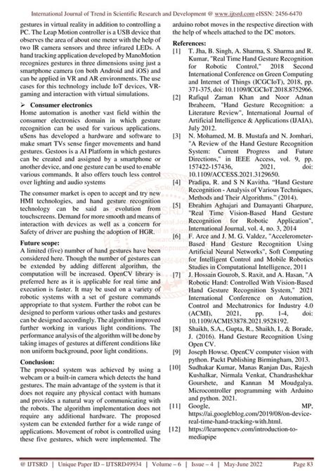 real time hand gesture recognition based control of arduino robot pdf