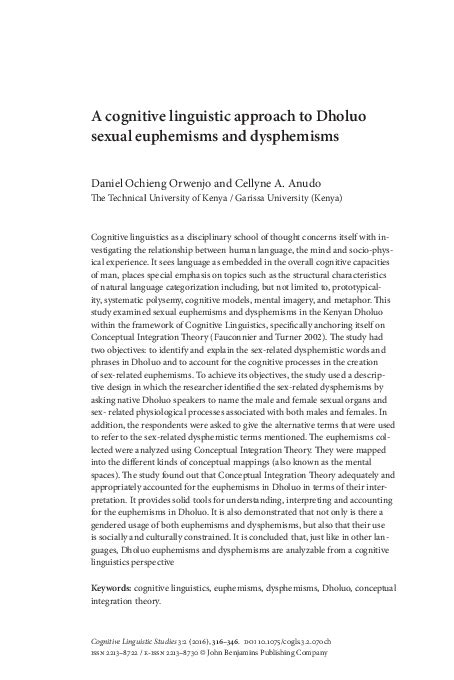 Pdf A Cognitive Linguistic Approach To Dholuo Sexual Euphemisms And Dysphemisms