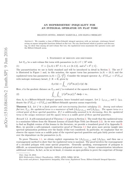 Pdf An Isoperimetric Inequality For An Integral Operator On Flat Tori