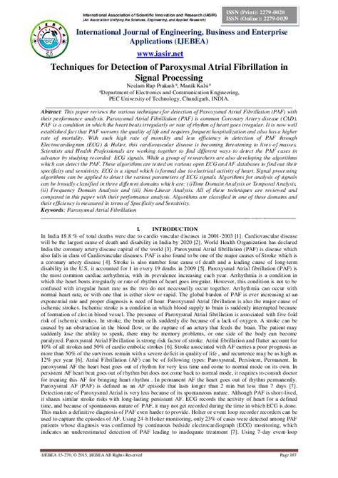 Pdf Techniques For Detection Of Paroxysmal Atrial Fibrillation In Signal Processing