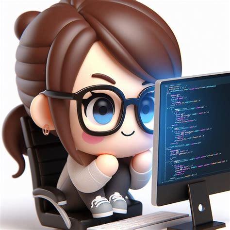 Premium Photo Cute 3d Style Chibi Programmer Glasses Perched On Their Nose Leaning Back In