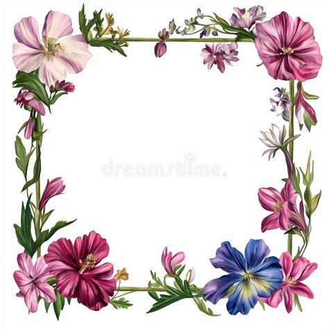 Floral Frame Rectangular Watercolor Floral Frame On White Background