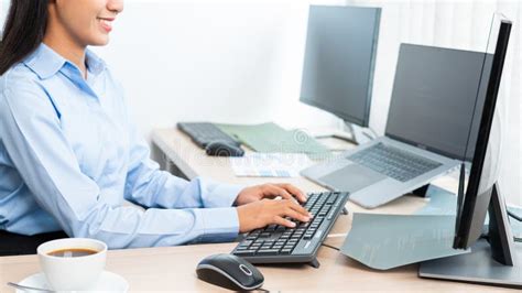 Asian Woman Programming Working With Computer And Typing Data Code To Developing Program At
