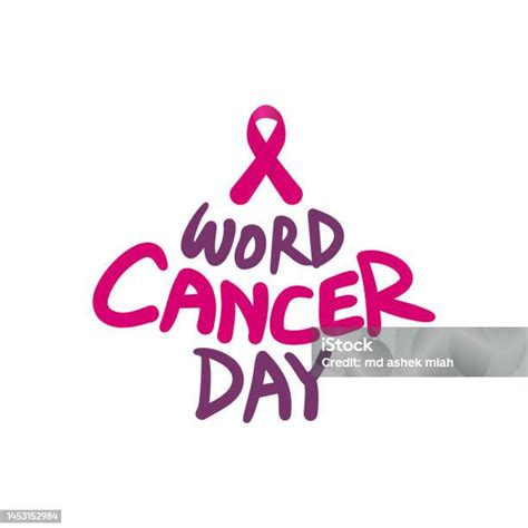 세계 암의 날 글자와 타이포그래피 벡터 그림 핑크 컬러 리본 암 인식 포스터 배너 템플릿 배경 디자인 로고에 대한 스톡 벡터 아트 및 기타 이미지 Istock