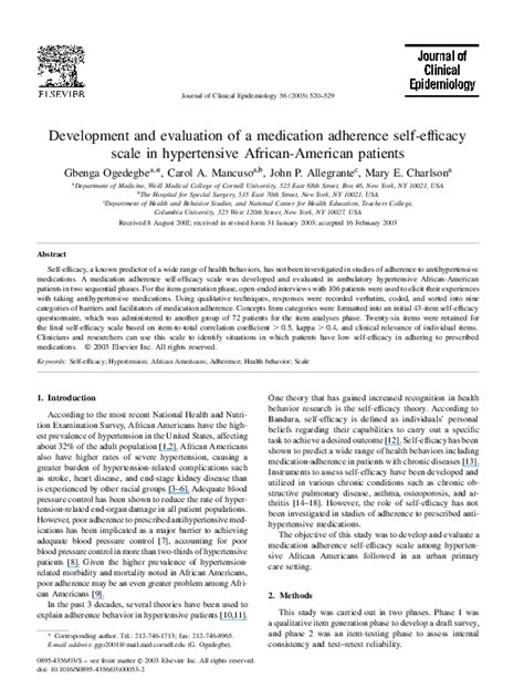 Pdf Development And Evaluation Of A Medication Adherence Self Efficacy Scale In Hypertensive