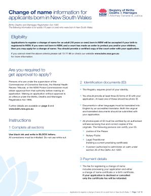 Change Of Name For An Adult Born In NSW PDF Kb New South Bdm Nsw Gov Fill And Sign