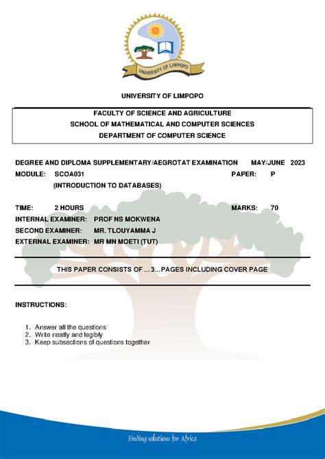 Scoa031 Supp May June 2023 University Of Limpopo Faculty Of Science And Agriculture School Of