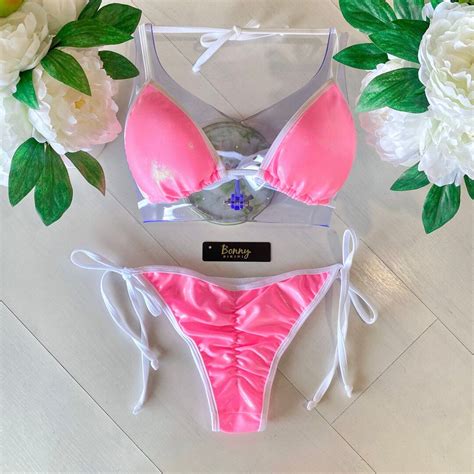 Pink Shimmer String Bikini Pads Included Cheeky Or Regular Coverage Etsy