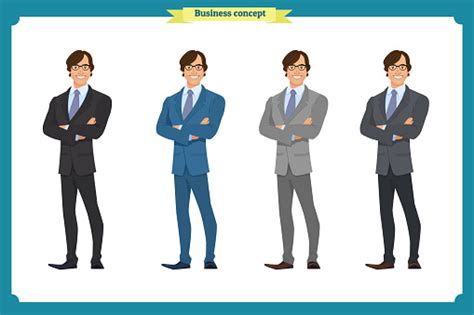 소송에서 행복 한 우아한 사업가입니다 화이트에 고립 된 벡터입니다 Personbusiness 남자 만화 서 사람들이 문자입니다 컨설팅 시작 개념입니다 초상화의 전체