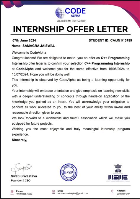Got An Internship At Code Alpha Samagra Jaiswal Posted On The Topic