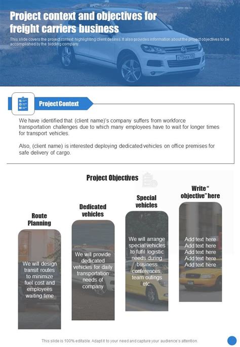 Project Context And Objectives For Freight Carriers Business One Pager Samp