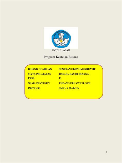 Modul Ajar Dasar Dasar Busana Peluang Usaha Di Bidang Busana Fase E Pdf