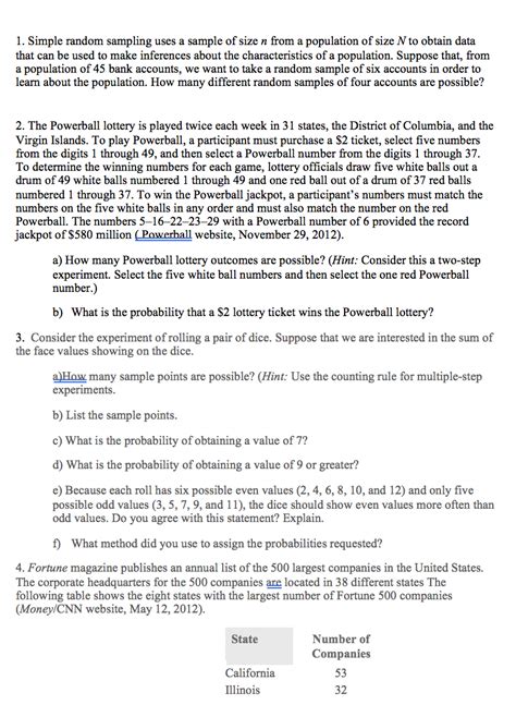 Solved 1 Simple Random Sampling Uses A Sample Of Size N