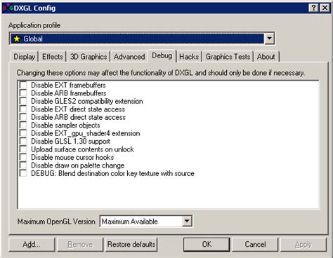 Debug Tab Dxgl