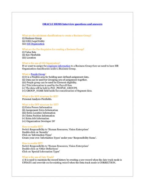Oracle Hrms Interview Questions And Answers Oracle Documents Pdf Pdf