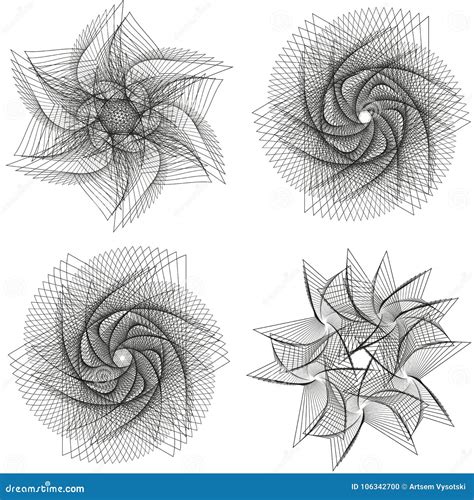 Set Of Spirograph Elements Collection Of Abstract Shapes For Design Vector Illustration Stock