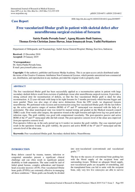 Pdf Free Vascularized Fibular Graft In Patient With Skeletal Defect After Neurofibroma